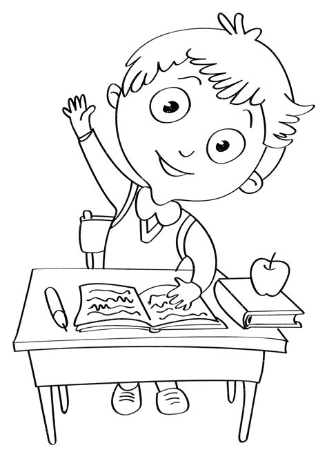 Раскраска Школьник тянет руку распечатать бесплатно