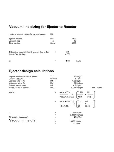 Vacuum Line Sizing For Ejector To Reactor Pdf