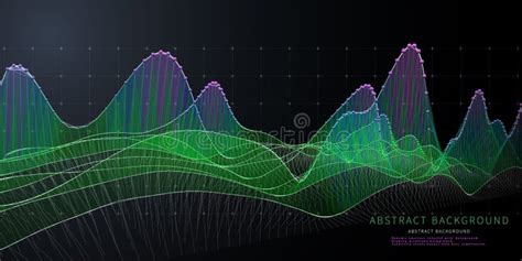 Abstract Background Wavy Graphs From Color Spheres And Lines Grid Technology Wireframe Concept