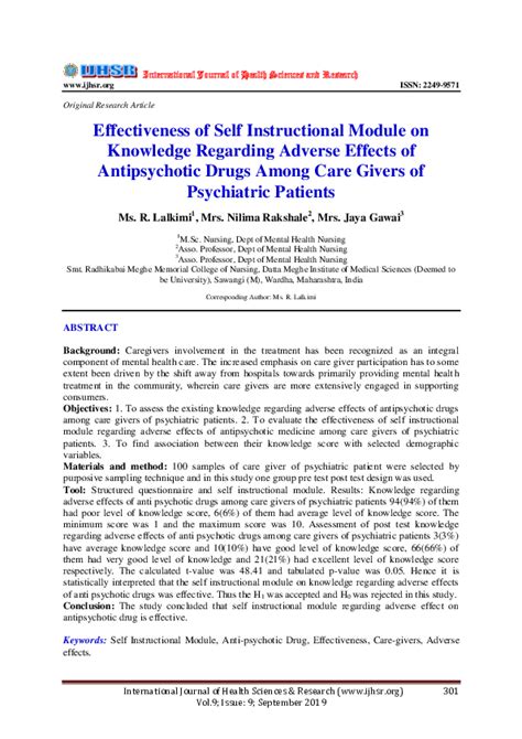 Pdf Effectiveness Of Self Instructional Module On Knowledge Regarding Adverse Effects Of