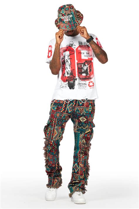 Rockstar Original Ayami Red Slim Tapestry Flare Jean Shop