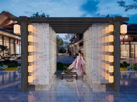 新中式美陈 古风灯笼 书法门帘纱帘 花灯 商业街廊架 网红打卡【id1150264754】 花瓣网