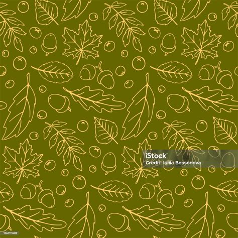 매끄러운 패턴 떨어지는 잎 도토리 열매 스케치 스타일의 벡터 가을 텍스처 숲 잎 가을 자연 추수 감사절의 개념 가을에 대한 스톡 벡터 아트 및 기타 이미지 Istock
