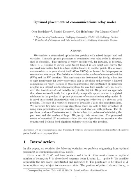 Pdf Optimal Placement Of Uv Based Communications Relay Nodes