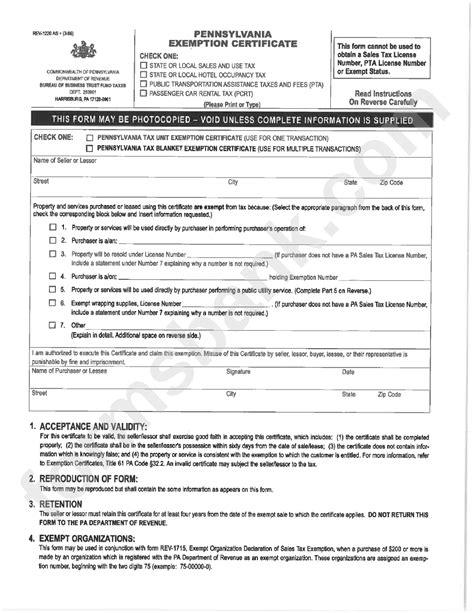 Types Of Sales Tax Exemption Certificates Printable Forms Free Online