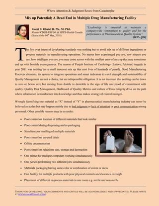 Mix Up Potential A Dead End In Multiple Drug Manufacturing Facility Pdf