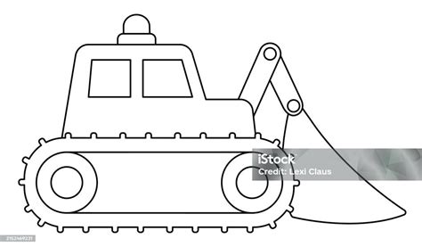벡터 흑백 불도저 와 삽 또는 국자 크롤러 기계장치 건설 현장 도로 작업 라인 아이콘입니다 건물 교통 색칠 공부 페이지입니다 귀여운 특별 수송수리 서비스 일러스트 개성