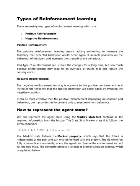 Types Of Reinforcement Learning Mdp Pdf Reinforcement Markov Chain