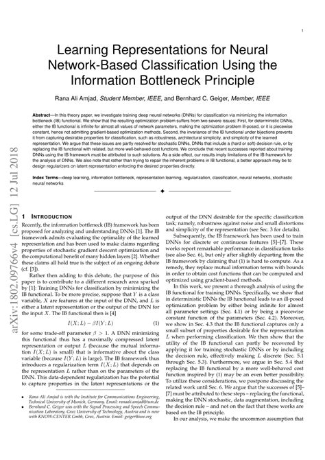 Pdf Learning Representations For Neural Network Based Classification Using The Information