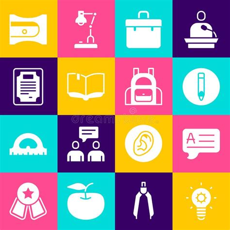 Set Light Bulb Speech Bubbles With Answer Pencil Briefcase Open Book Certificate Template