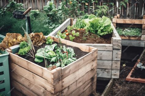Premium Ai Image Composting System In A Small Urban Garden With Herbs And Vegetables Created