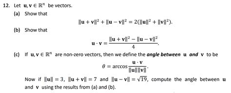Solved Let U VRn Be Vectors A Show That Chegg