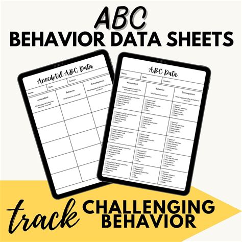 Abc Behavior Data Sheets Behavior Management Behavior Tracking Autism Data Sheets Etsy