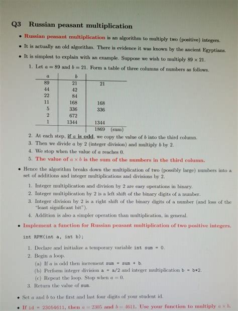 solved q3 russian peasant multiplication russian peasant