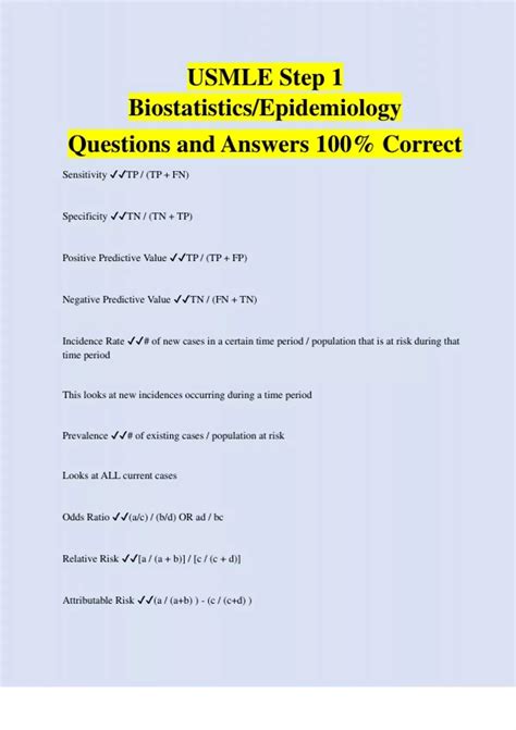 Usmle Step 1 Biostatistics Epidemiology Questions And Answers 100 Correct Usmle Stuvia Uk