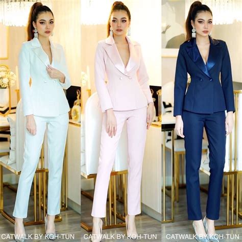 Catwalk สูทขายาวแต่งปกเงา จับจีบหลัง สูทออกงาน Shopee Thailand