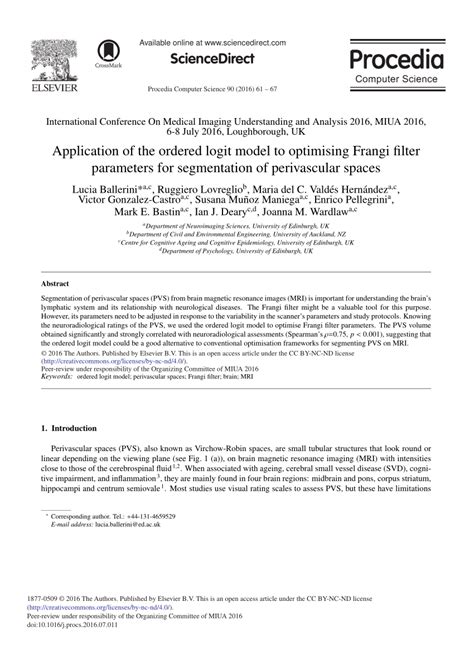 Pdf Application Of The Ordered Logit Model To Optimising Frangi