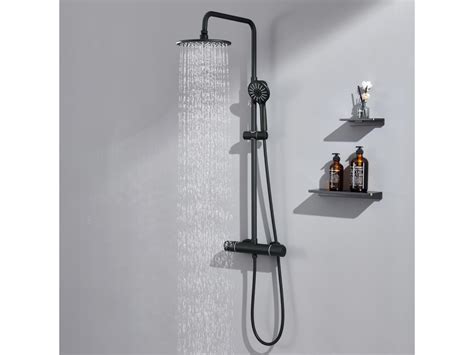 Auralum Max Columna Ducha Termostática Negro Con Mezclador Termostático