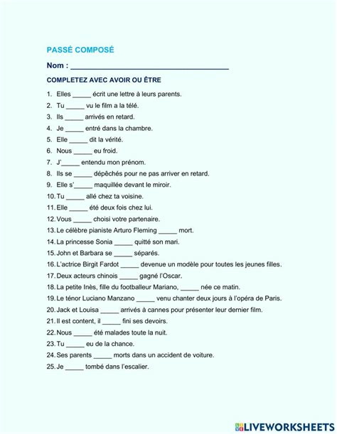 Passé Composé Online Exercise For Level Ii Live Worksheets
