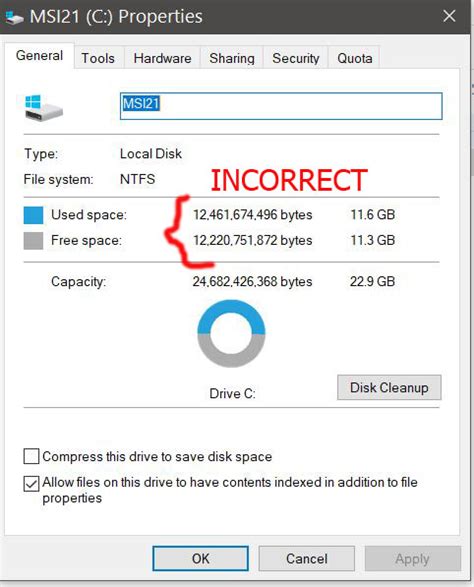 Wrong Used Space Free Space In Explorer Windows Forums