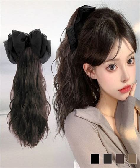 풍성 포니테일 자연스러운 리본 집게가발 여신머리 아이돌 가발 웨이브 붙임머리 분리형 숱가발 풍성한 머리숱 무대공연 틱톡 댄서