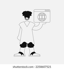 Attractive Man Holding Browser Window Linear Stock Vector Royalty Free 2258607521 Shutterstock