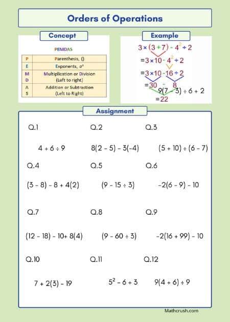 Order Of Operations Worksheets Free And Printable For Ages 6 13 Worksheets Library