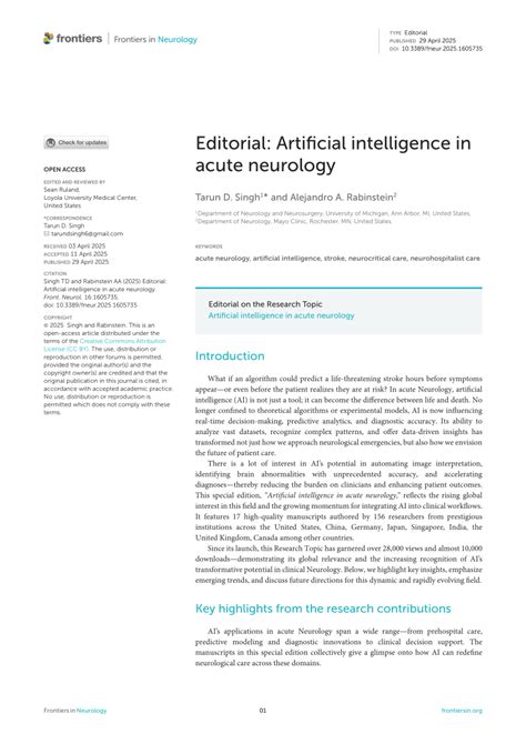 Pdf Editorial Artificial Intelligence In Acute Neurology