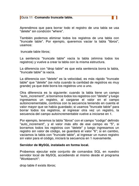 Guía 11 Comando Truncate Table Pdf Mi Sql Sql