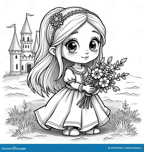 Chibi Princess On Balcony Coloring Page Royalty Free Cartoon