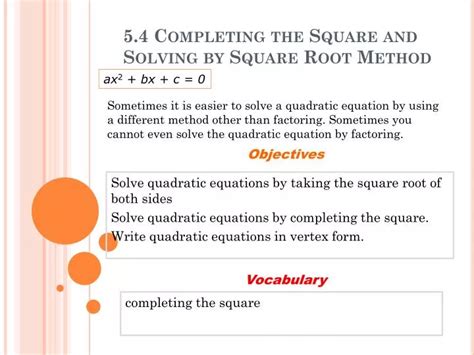 Solving Quadratic Equations By Completing The Square Ppt Tessshebaylo