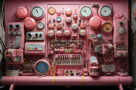 Pink Analog Control Panel In The Command Center Devices For Industrial And Scientific Research