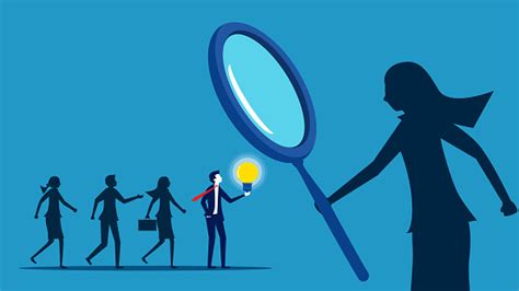 지혜로운 채용 똑똑한 구직자를 선택하기 위해 돋보기를 사용하는 여성 사업가 개념에 대한 스톡 벡터 아트 및 기타 이미지 개념 개성 개념 검색 Istock