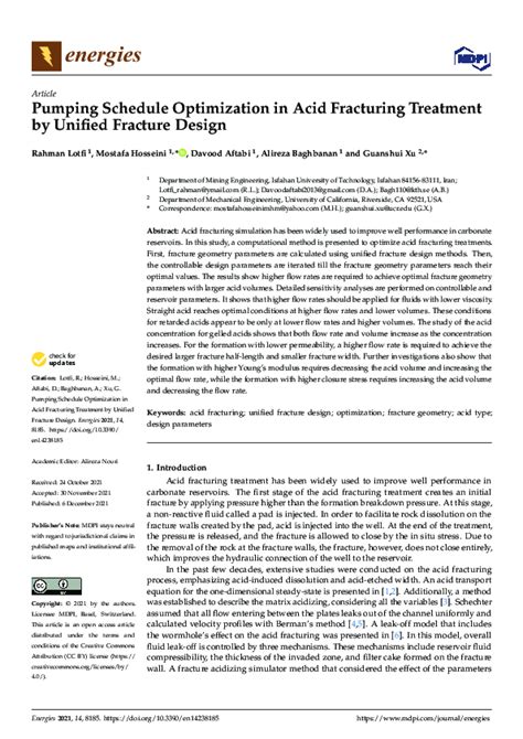 Pdf Pumping Schedule Optimization In Acid Fracturing Treatment By Unified Fracture Design