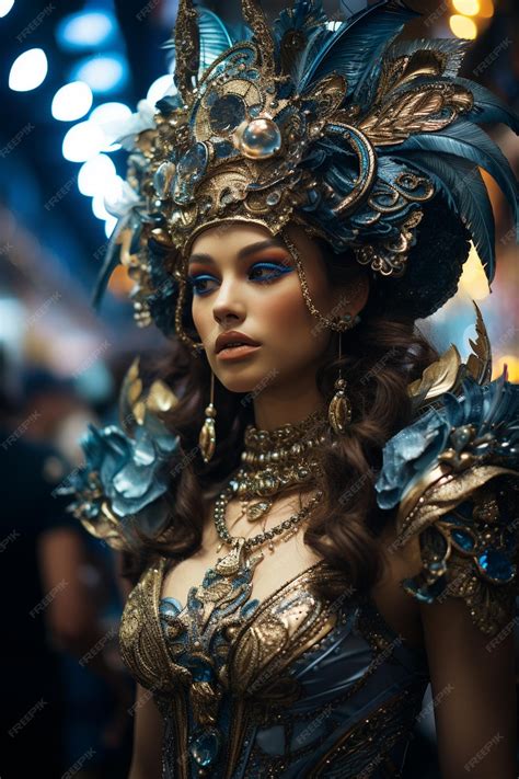 Premium Photo A Model In A Costume With Blue Eyes And A Blue Eye Shadow