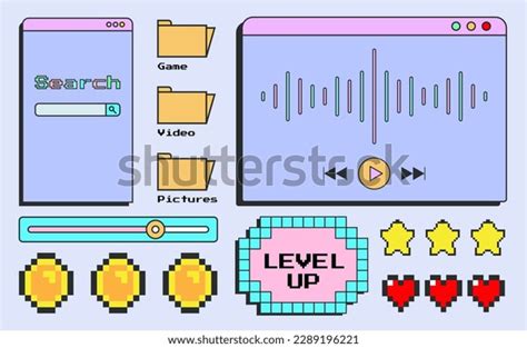90s Retro User Interface Elements Cute Stock Vector Royalty Free