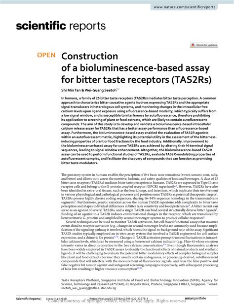 Pdf Construction Of A Bioluminescence Based Assay For Bitter Taste Receptors Tas2rs