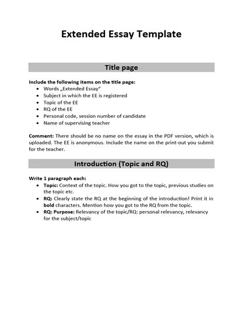Extended Essay Template Pdf Essays Understanding