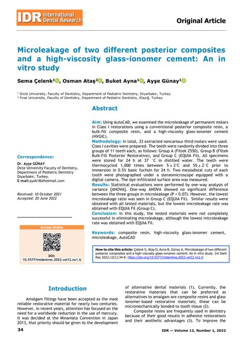 Pdf Microleakage Of Two Different Posterior Composites And A High Viscosity Glass Ionomer
