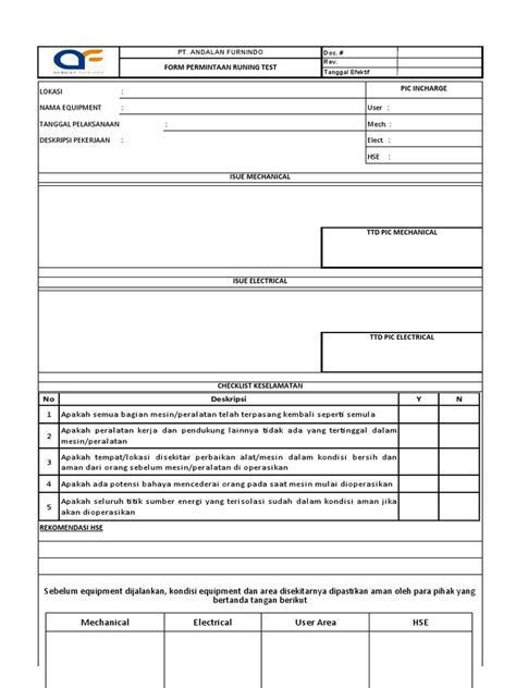 Frm Permintaan Running Test Pdf