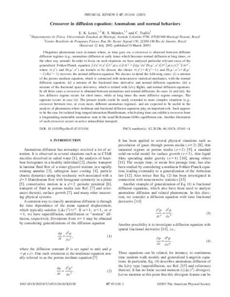 Pdf Crossover In Diffusion Equation Anomalous And Normal Behaviors
