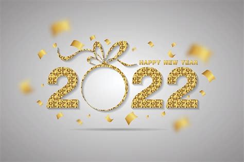 2022 년 새해 복 많이 받으세요 우아한 디자인 회색 배경에 황금 2022 로고 번호의 벡터 일러스트 2022 년 완벽한 타이포그래피 날짜 럭셔리 디자인과 새해 축하를