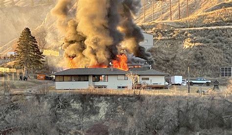 Structure Fire Sending Smoke And Flames Into Sky East Of Kamloops