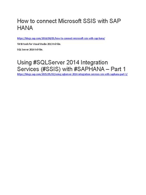 Sap Hana And Ssis Pdf