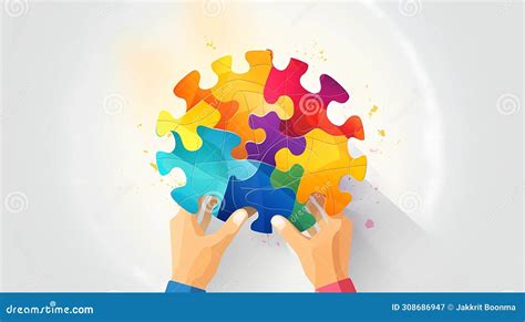 Hands Connecting Colorful Puzzle Pieces Teamwork Concept Generative Ai Illustrations Stock