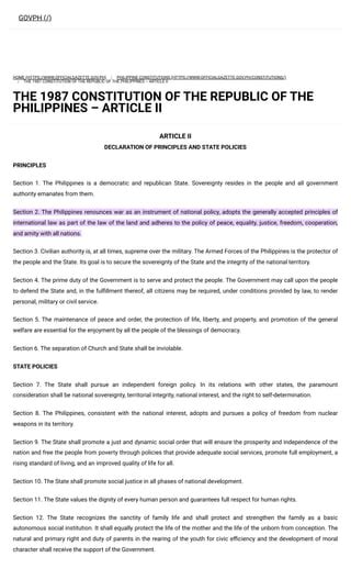 The 1987 Constitution Of The Republic Of The Philippines Article Ii