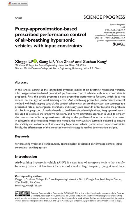 Pdf Fuzzy Approximation Based Prescribed Performance Control Of Air Breathing Hypersonic