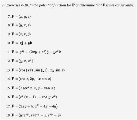 Solved In Exercises 7 18 Find A Potential Function For F Or