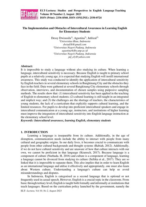 Pdf The Implementation And Obstacles Of Intercultural Awareness In Learning English For