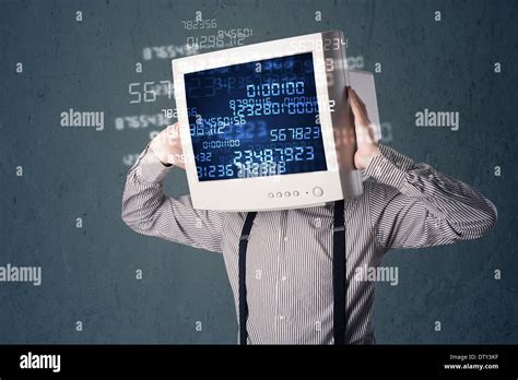 Human Cyber Monitor Pc Calculating Computer Data Concept Stock Photo